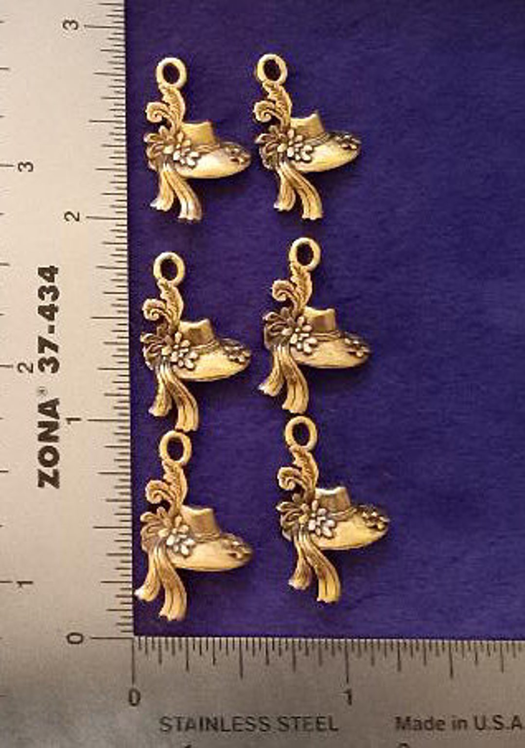 4 BONNET CHARMS. Antique Gold. Good for Red Hatter Jewelry and Crafts.2 ...