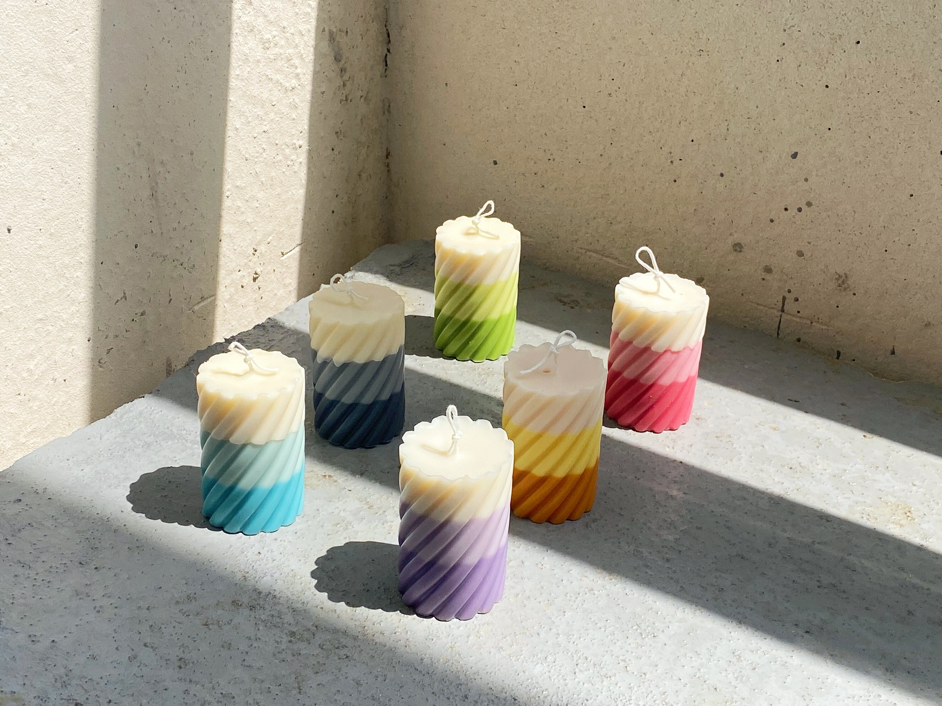 Colorful Pillar Candles TriColor Candles Striped Pillar | Etsy