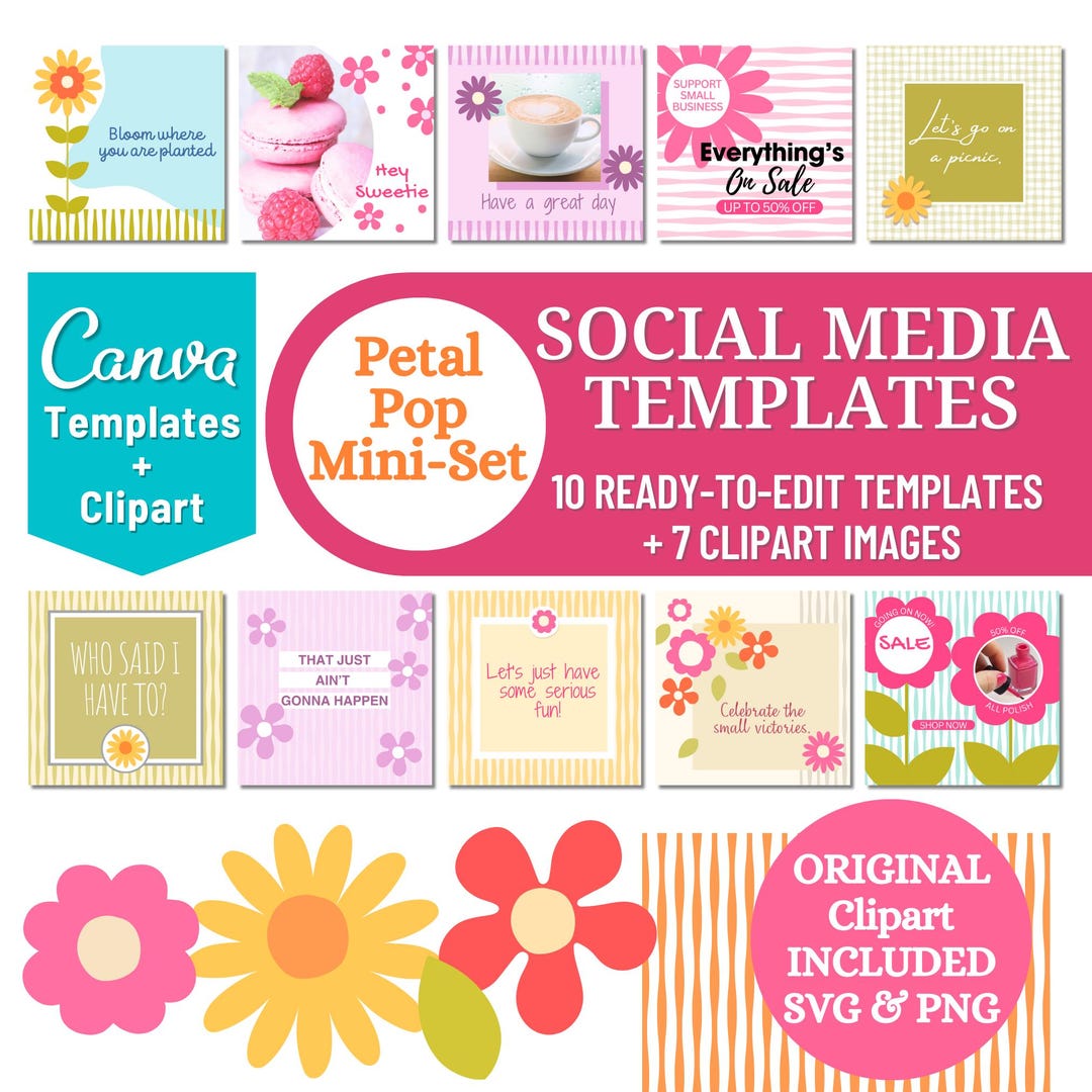 Canva Social Media Templates Clipart 10 Instagram Posts Editable in ...