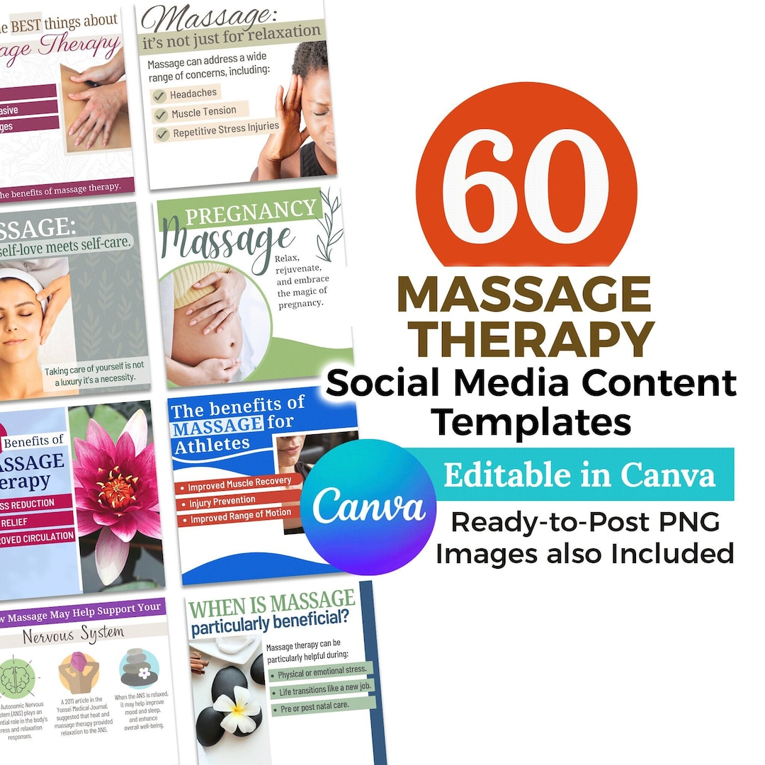 60 Massage Therapy Social Media Templates Canva Template Ready To Post Png Images Included