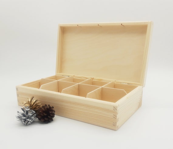 Wooden Tea Bag Box With 8 Compartments Wooden Storage Box | Etsy