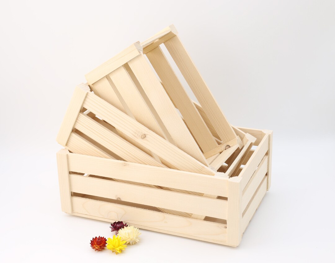 Set of 3 Slatted Crates | Wooden Storage Crate | Unfinished Wooden ...