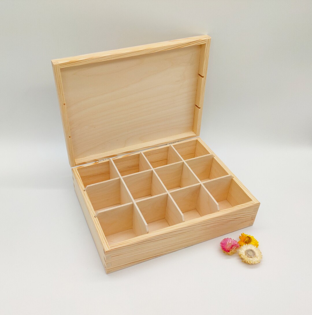 Wooden Tea Bag Box With 12 Compartments | Unfinished Wooden Tea Box ...