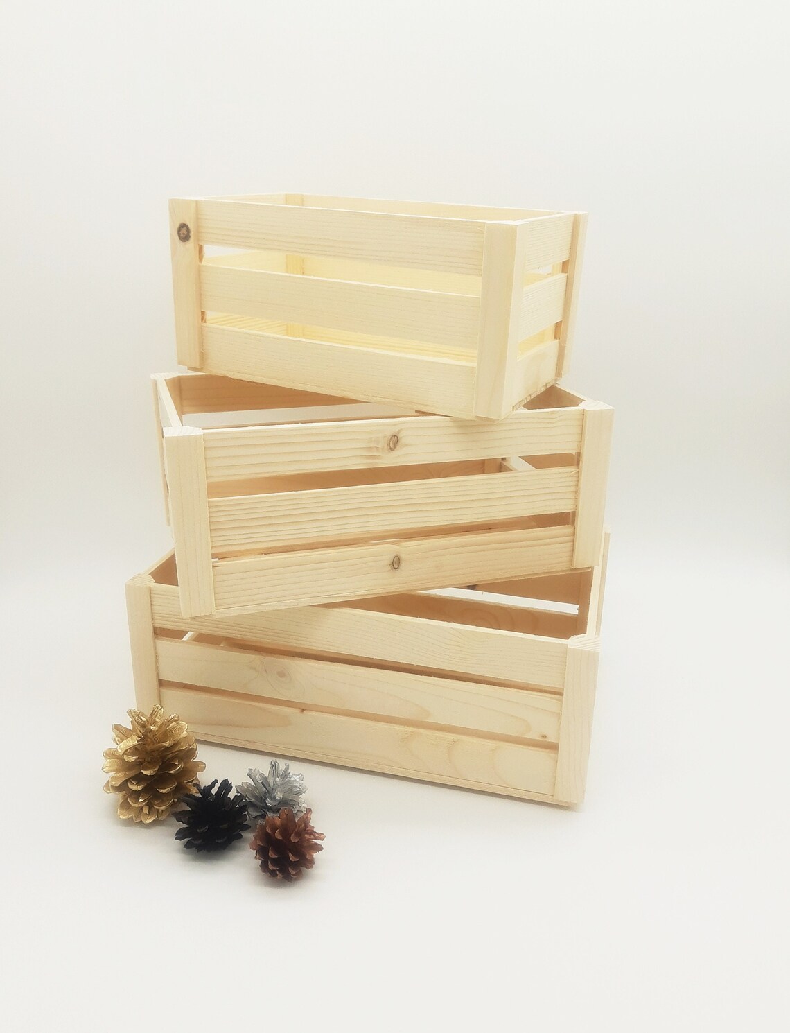 Set of 3 Slatted Crates Wooden Storage Crate Unfinished | Etsy