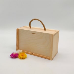 Wooden Box With Sliding Lid and Rope Handle | Wood Box With 2 ...