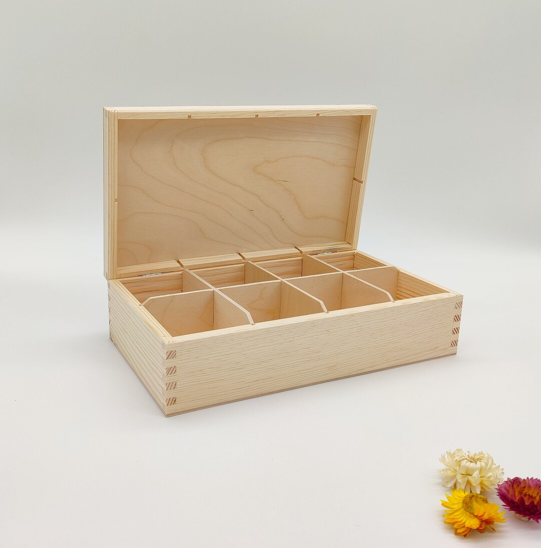 Wooden Tea Bag Box With 8 Compartments | Wooden Storage Box | Unpainted ...