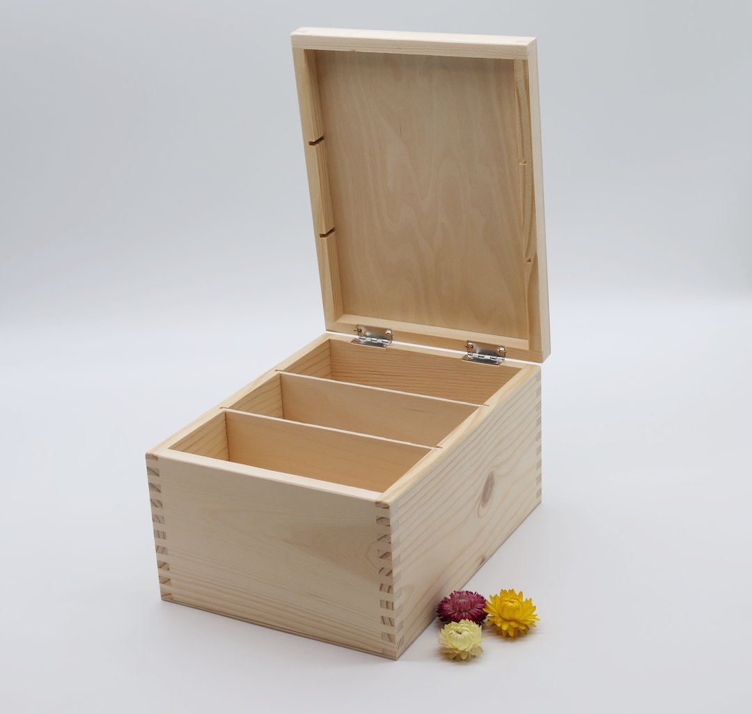 Wooden Box for Photos With 3 Sections | Unfinished Wooden Box for ...