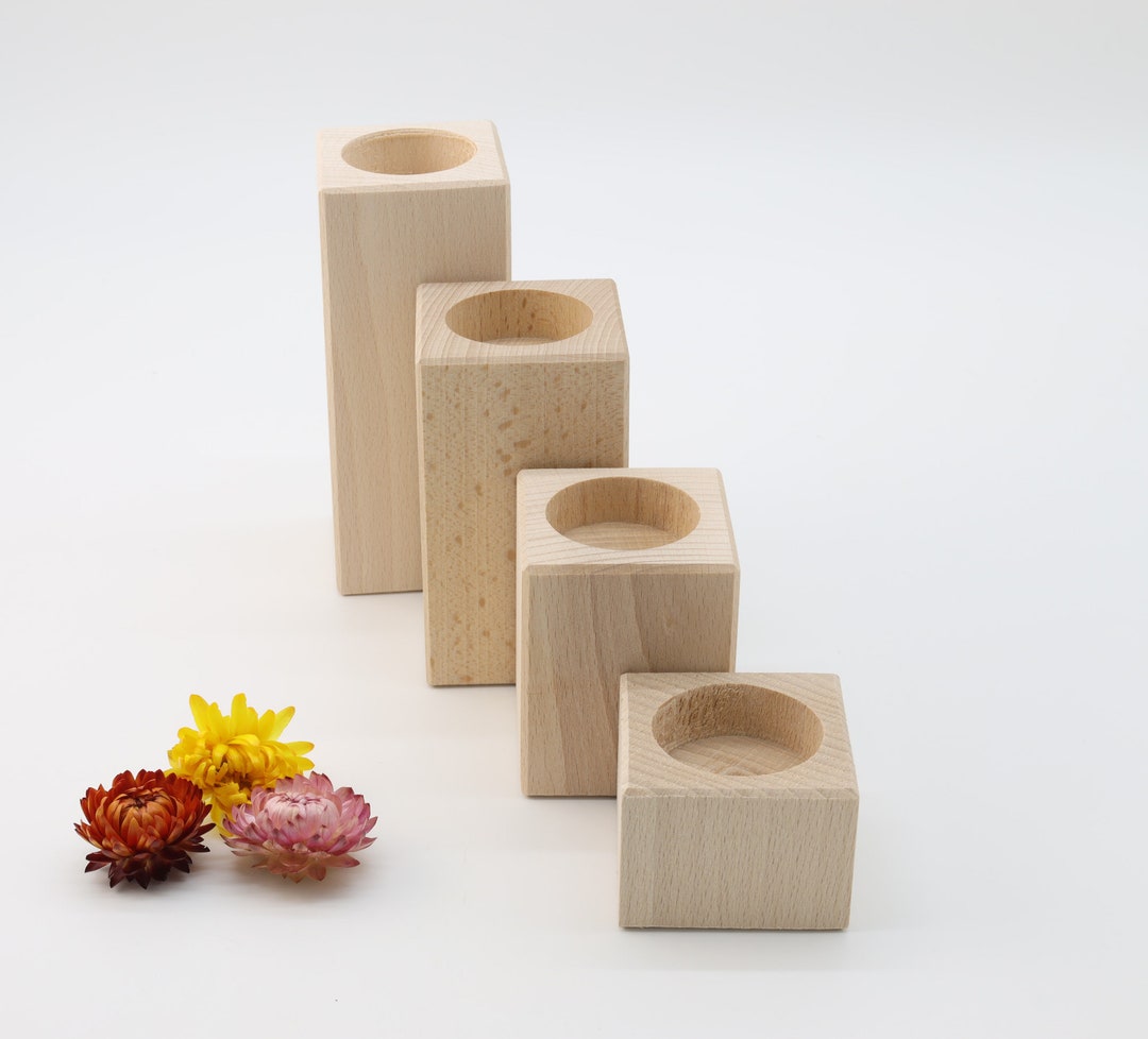 Wooden Tealight Holders | Square Beech Wood Candle Holders | Unfinished ...