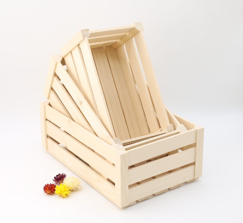 Set of 3 Slatted Crates | Wooden Storage Crate | Unfinished Wooden ...