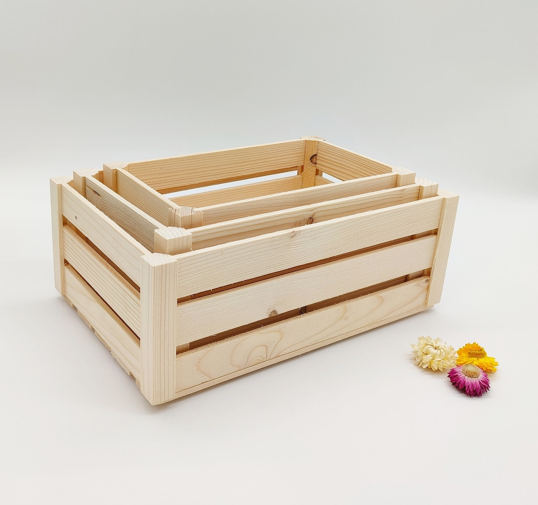 Set of 3 Slatted Crates Wooden Storage Crate Unfinished - Etsy