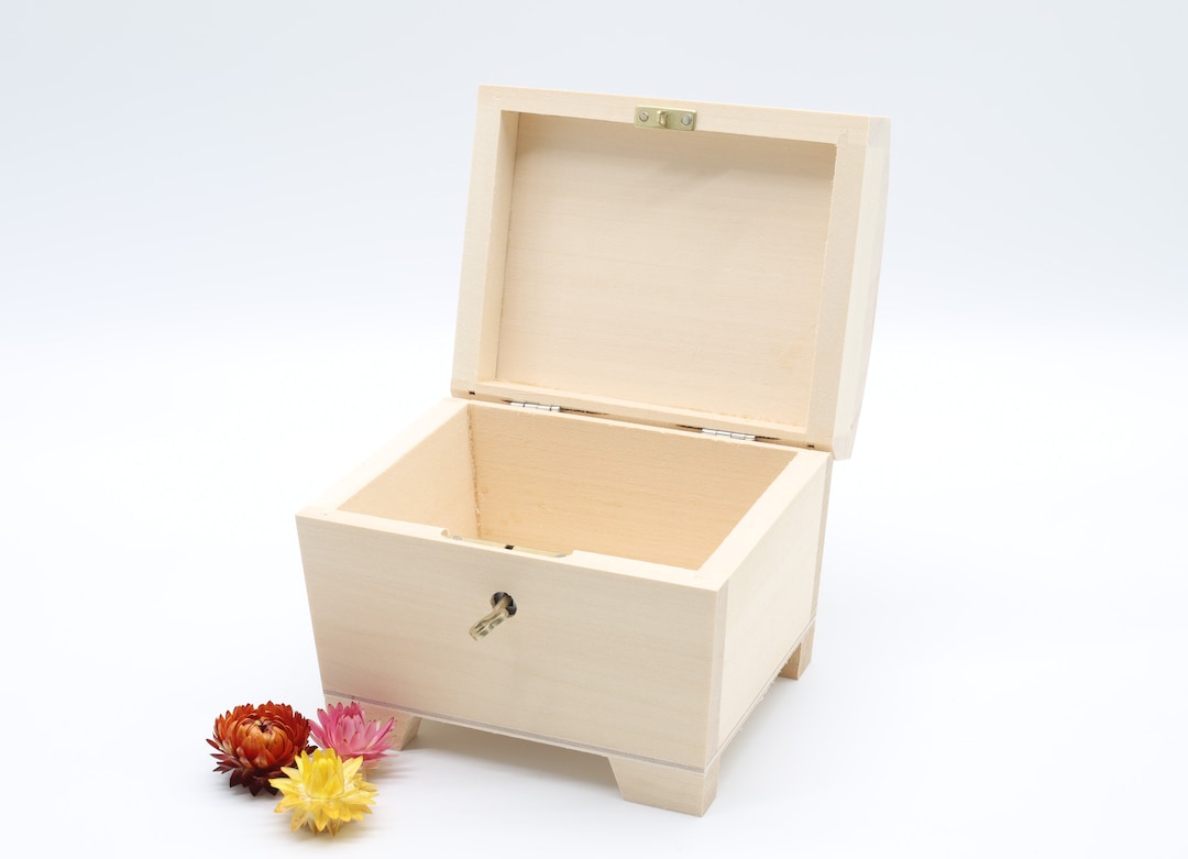 Wooden Box With Key | Unfinished Wood Treasure Chest With Lock Key ...