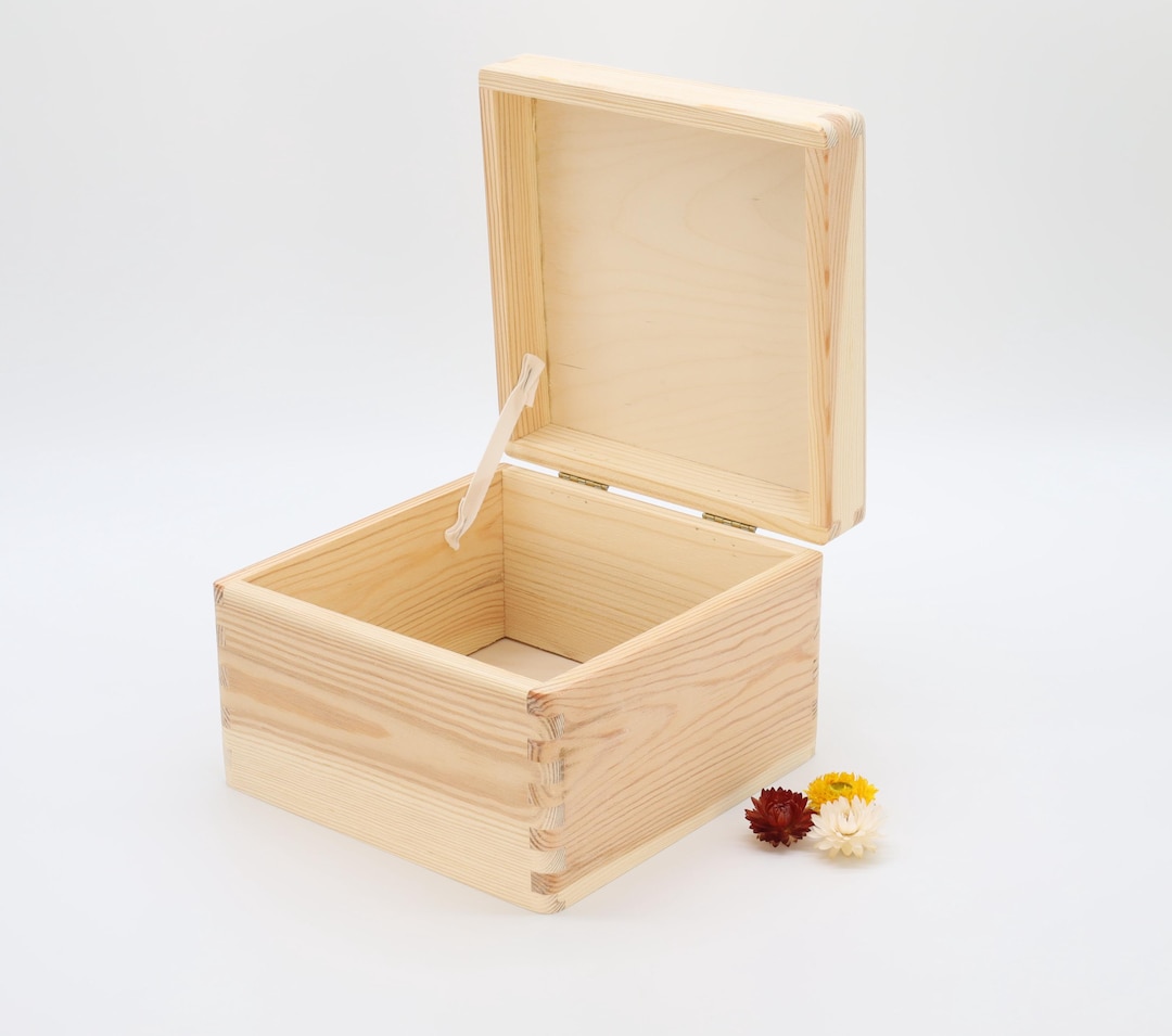 Wooden Square Box | Unfinished Wood Box | Wooden Chest | Jewelry Box ...