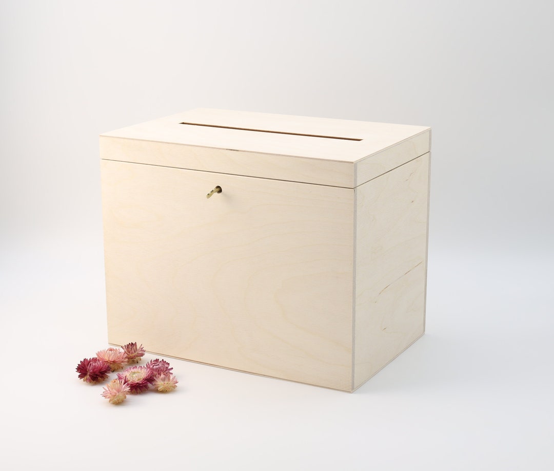 Large Wooden Wedding Card Box With Slot and Lock | Money Card Box ...