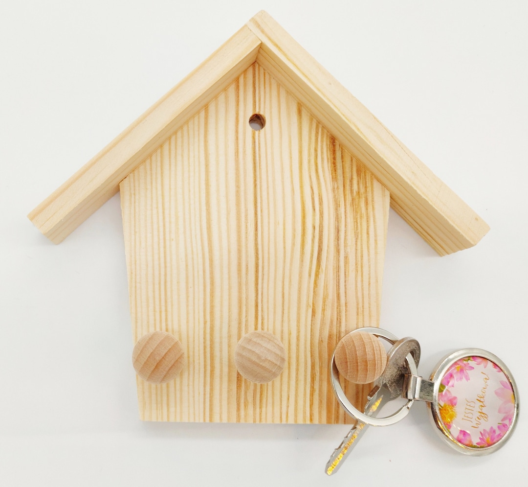 Wooden Key Rack | House Shaped Wooden Decor | Wall Key Holder for 3 Key ...