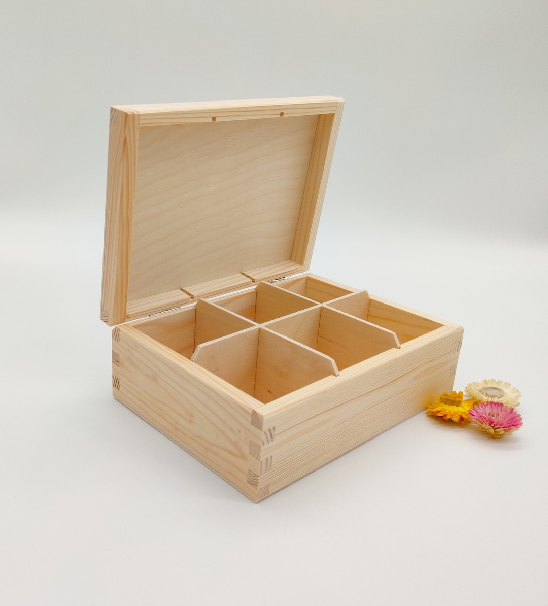Wooden Tea Box | Unfinished Wooden Tea Bag Box | 6 Compartments Box ...