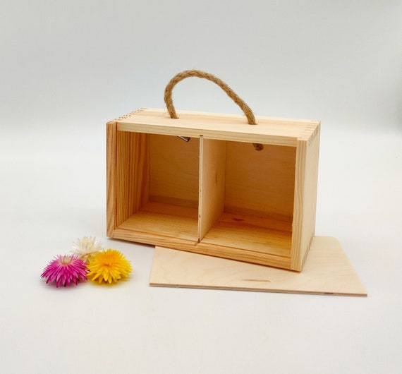 Wooden Box With Sliding Lid and Rope Handle Wood Box With 2 - Etsy