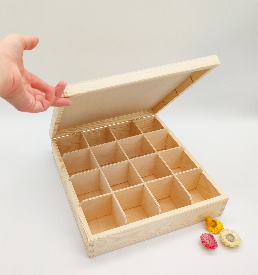 16 Compartments Wooden Tea Organizer | Wooden Jewelry Storage Box ...