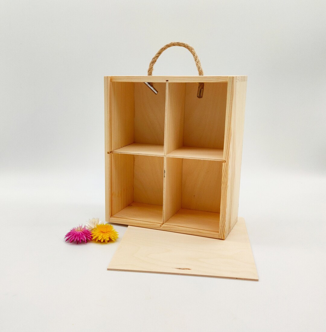 Wood Box With 4 Compartments 4 Jar Gift Box Wooden Box - Etsy
