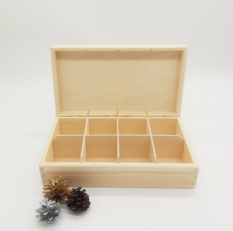Wooden Tea Bag Box With 8 Compartments Wooden Storage Box | Etsy