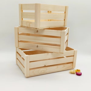 Set of 3 Slatted Crates | Wooden Storage Crate | Unfinished Wooden ...