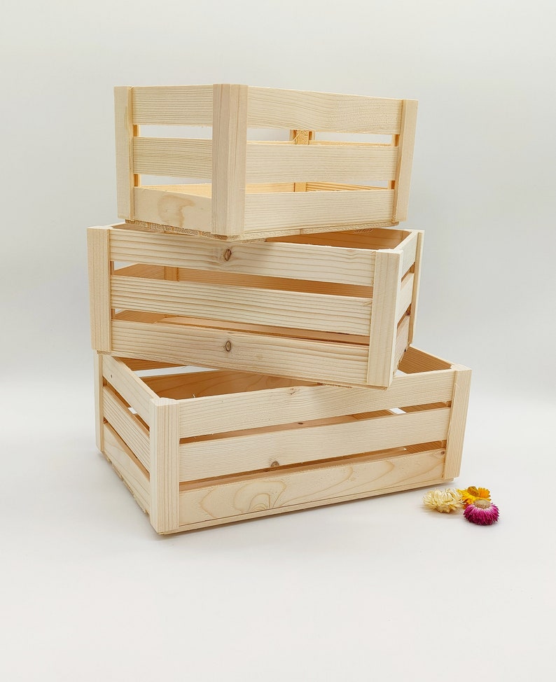 Set of 3 Slatted Crates Wooden Storage Crate Unfinished - Etsy