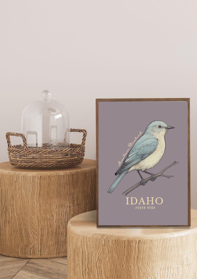 Idaho State Bird Art Print – Mountain Bluebird Vintage Botanical ...