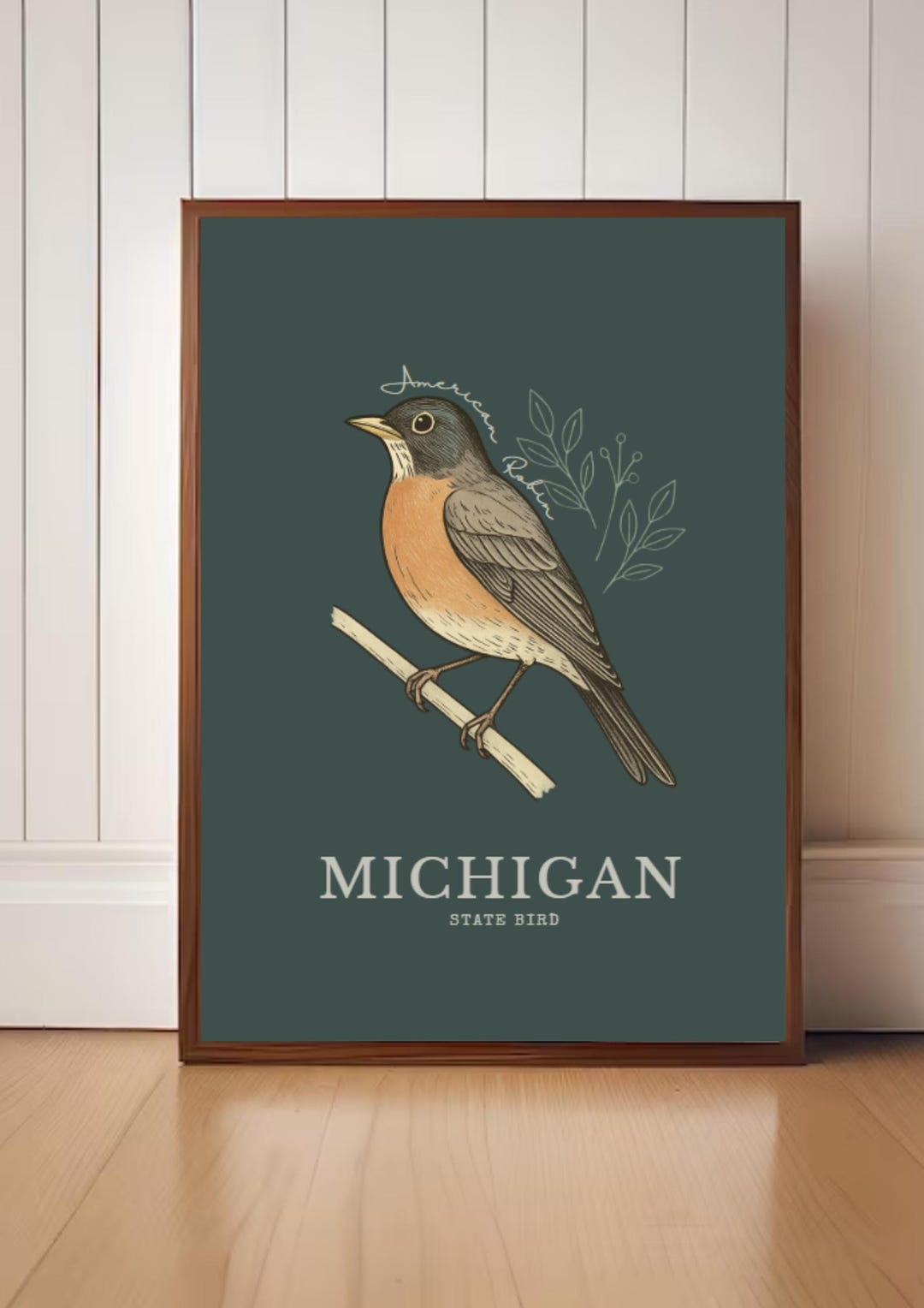 Michigan State Bird Art Print – American Robin Vintage Botanical ...