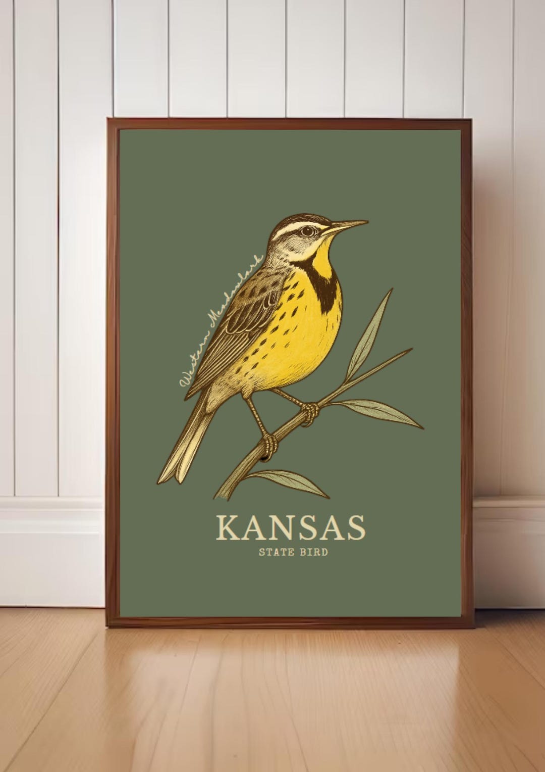 Kansas State Bird Art Print – Western Meadowlark Vintage Botanical ...