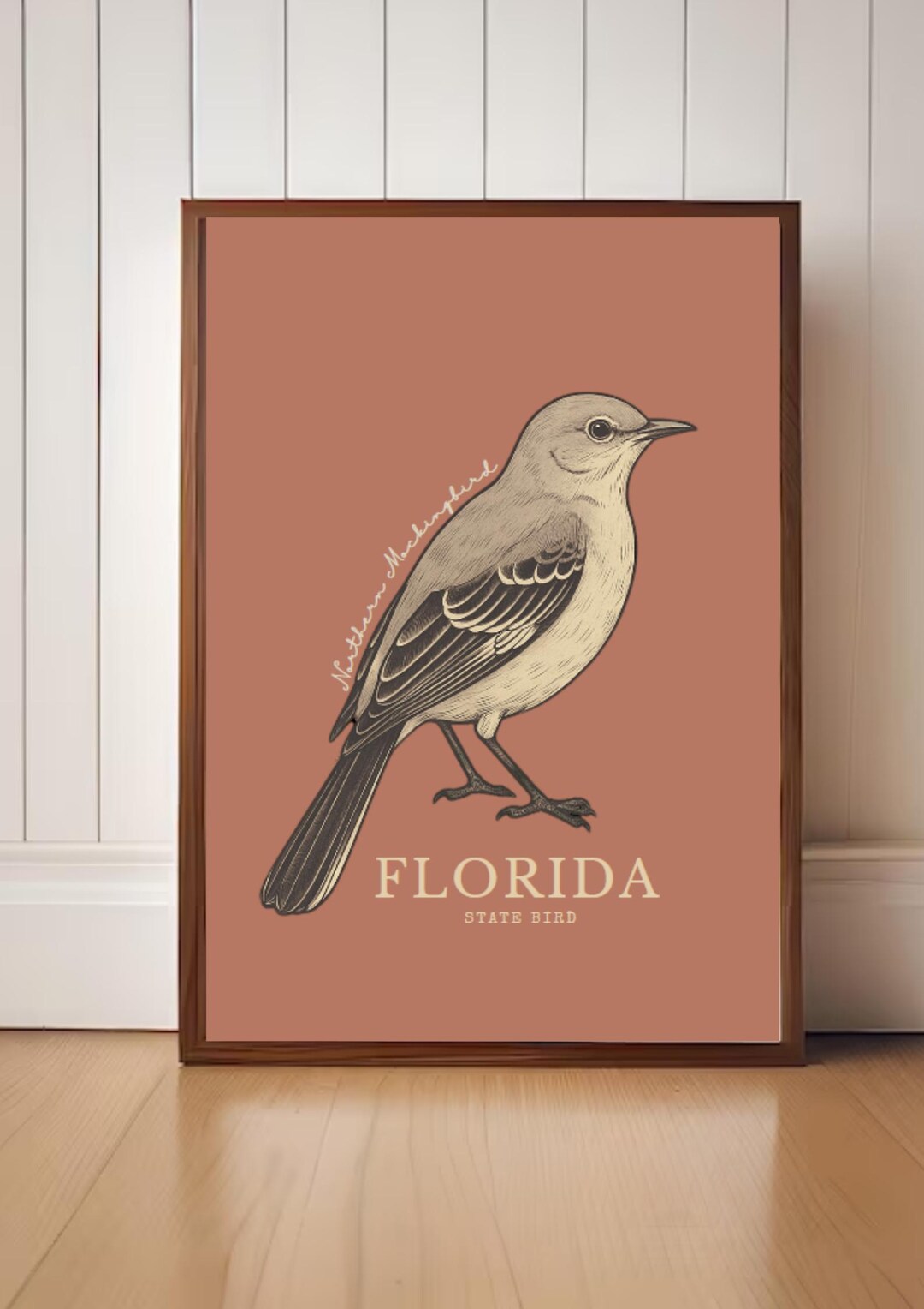 Florida State Bird Art Print – Northern Mockingbird Vintage Botanical ...