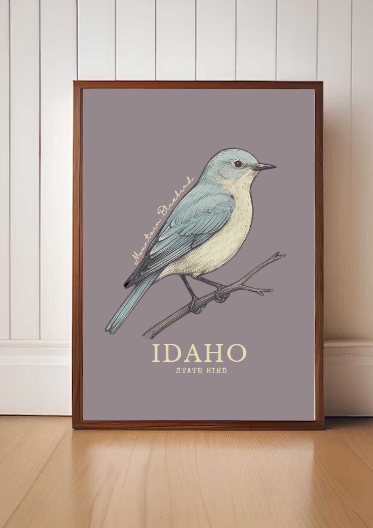 Idaho State Bird Art Print – Mountain Bluebird Vintage Botanical ...