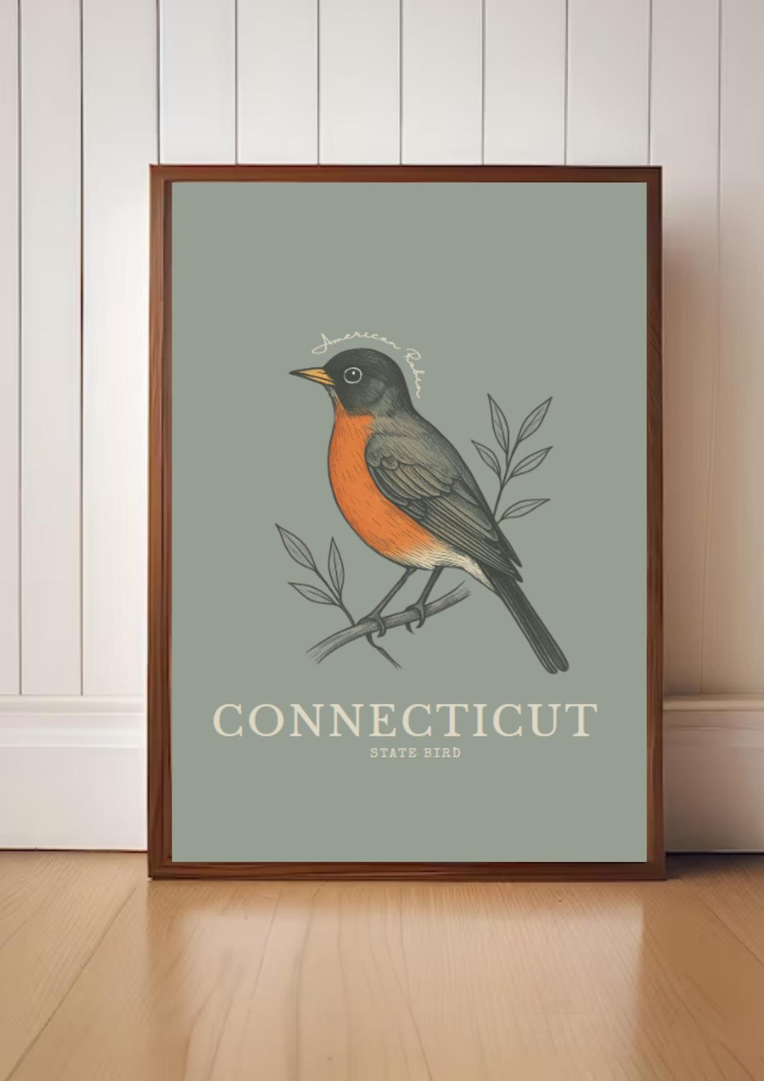 Connecticut State Bird Art Print – American Robin Vintage Botanical ...