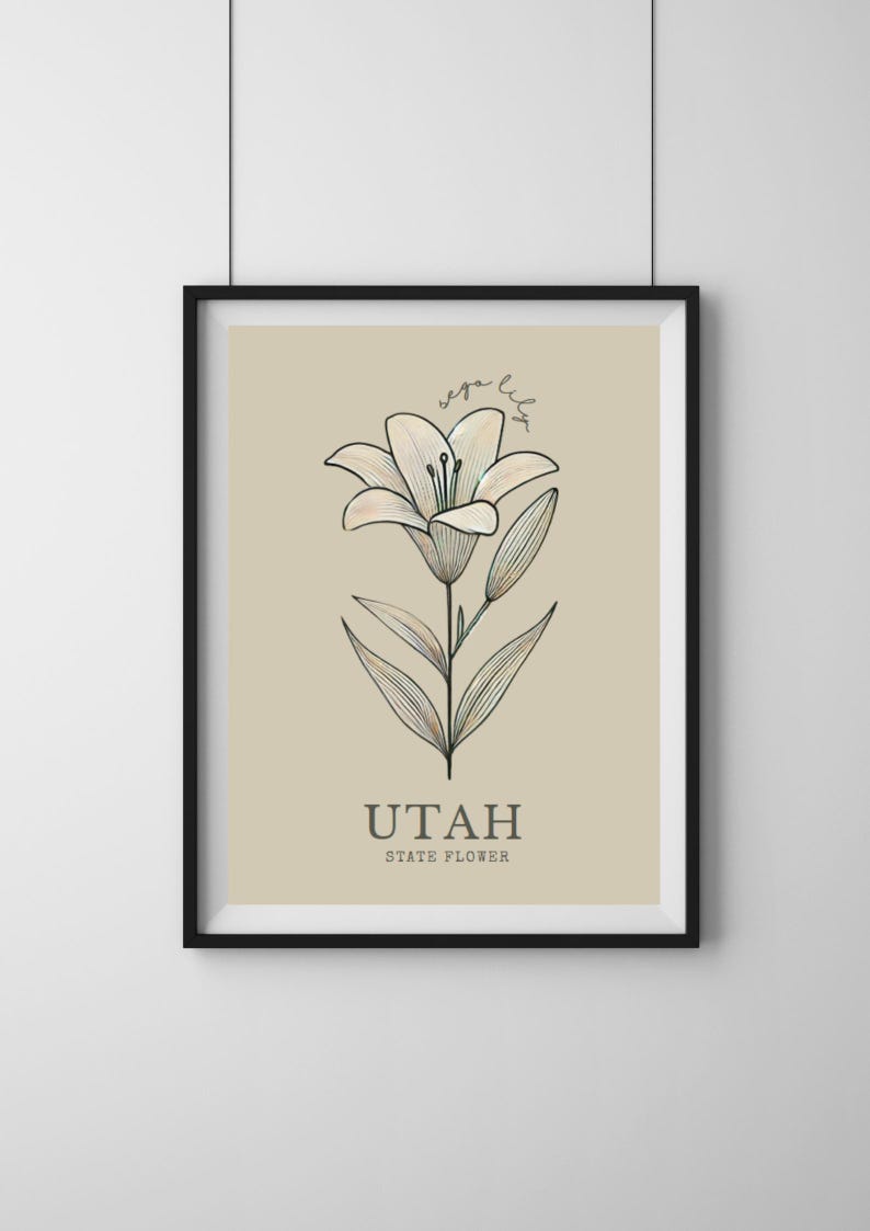 Utah Sego Lily Digital Art – Minimalist State Flower Botanical Wall ...