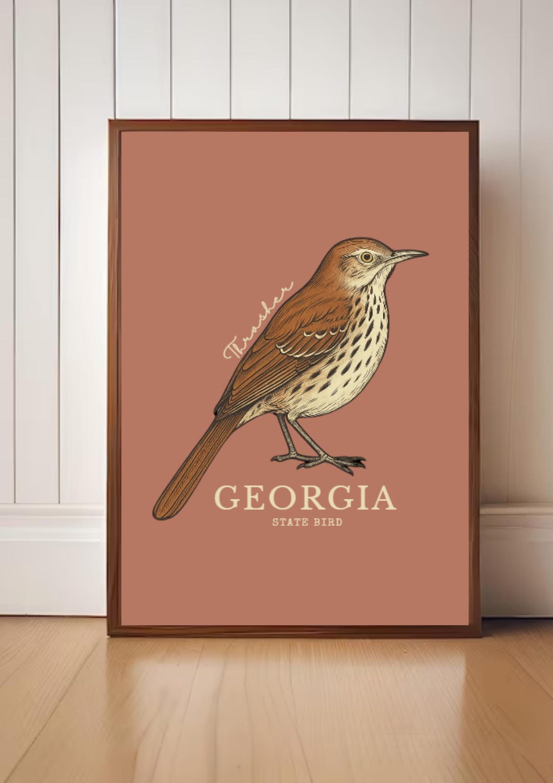 Georgia State Bird Art Print – Brown Thrasher Vintage Botanical ...