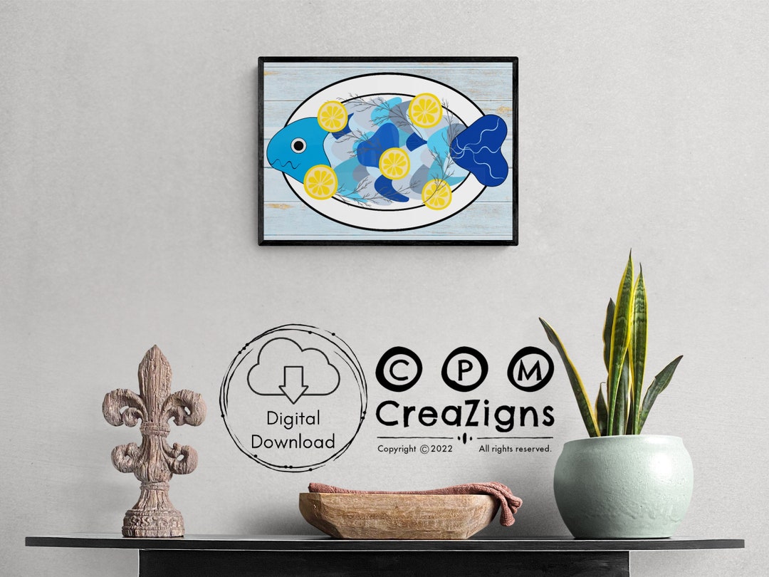 Cooked Blue Fish Artwork, Digital Fish Print, Coastal Home Decor ...