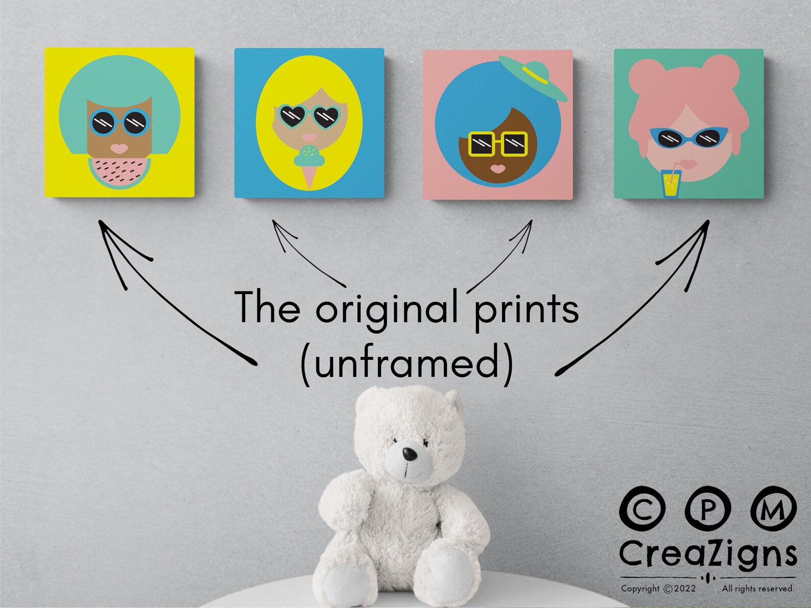 Set of 4, Summer People Artwork, Cartoon Kids Art, Digital Print, Home ...