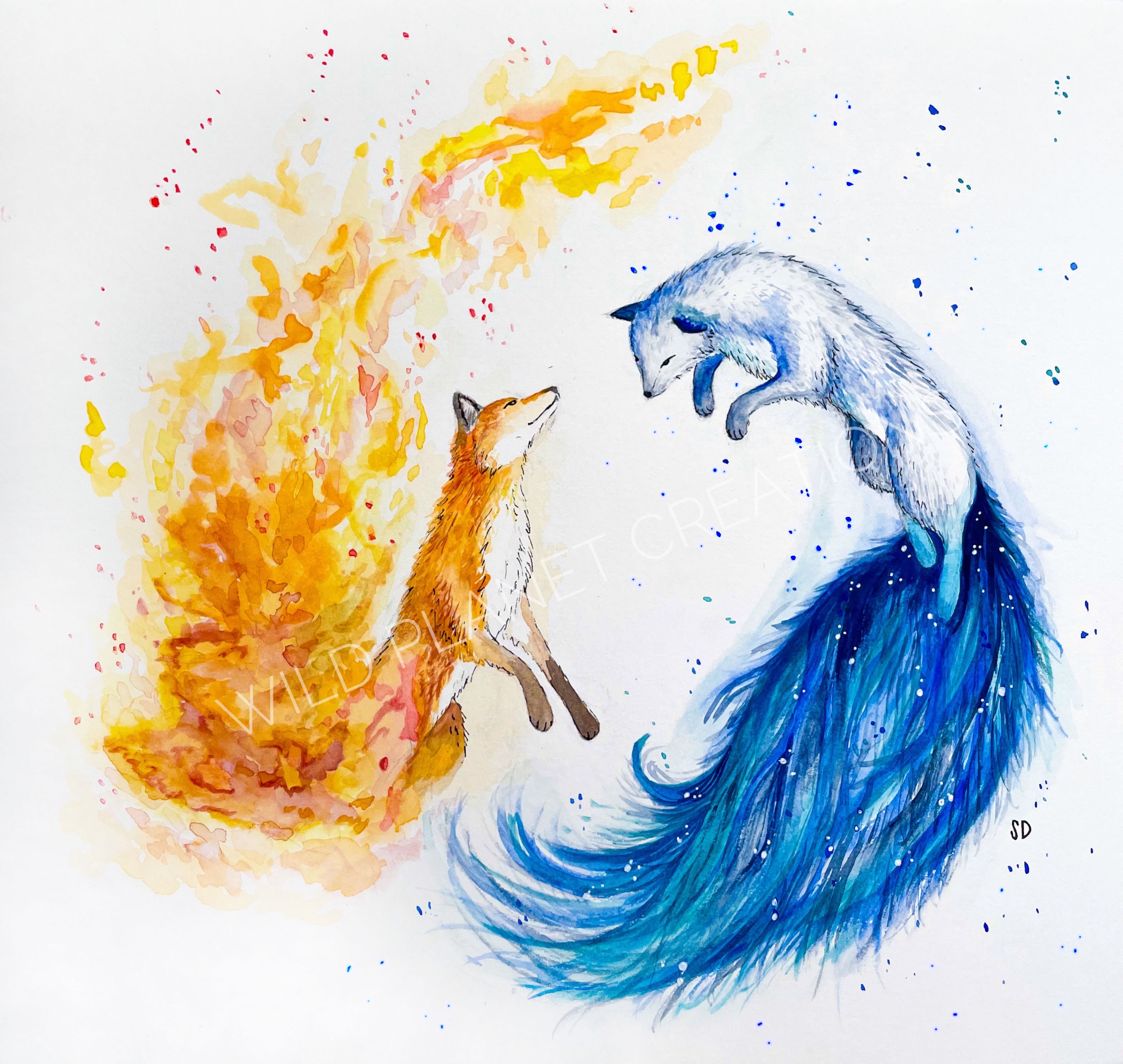 Fox Watercolor Print Red Fox Art Fox Wall Art Fire and Ice | Etsy