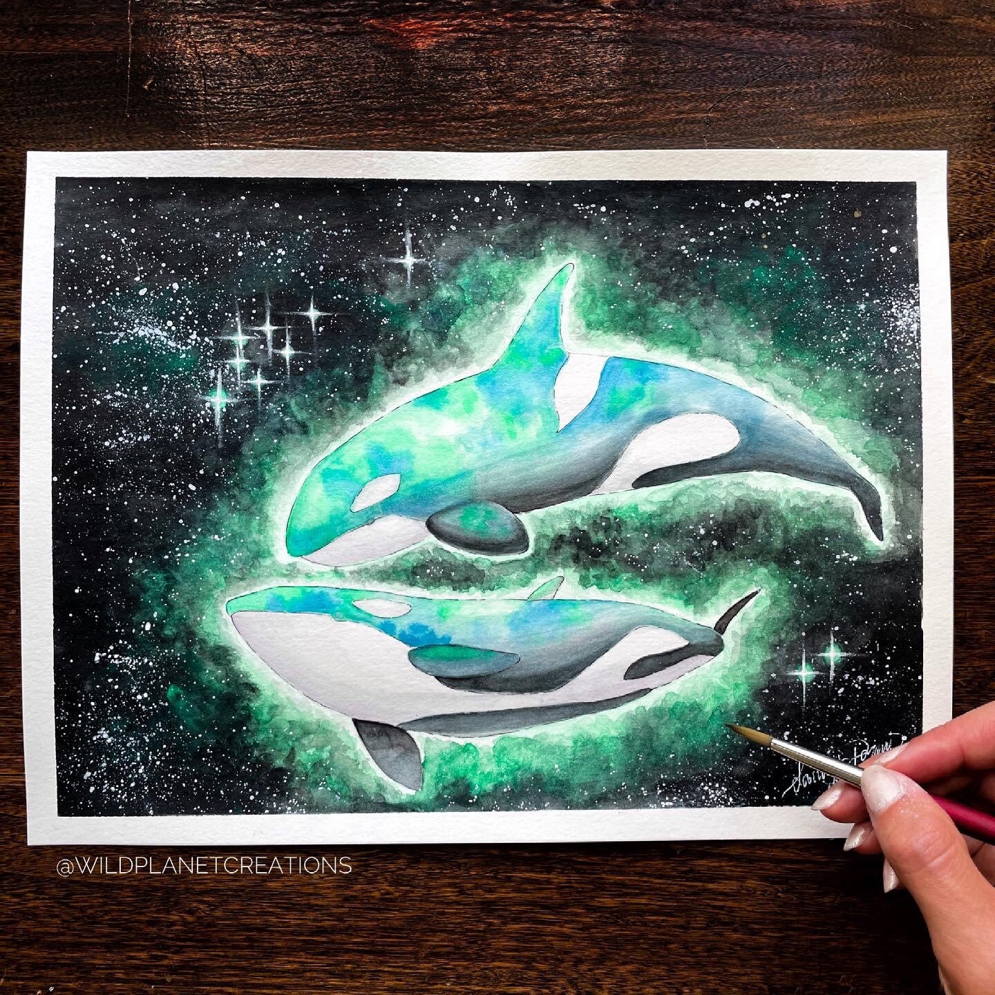 Orca Painting Cosmic Orca Orca Pod Watercolor Painting | Etsy