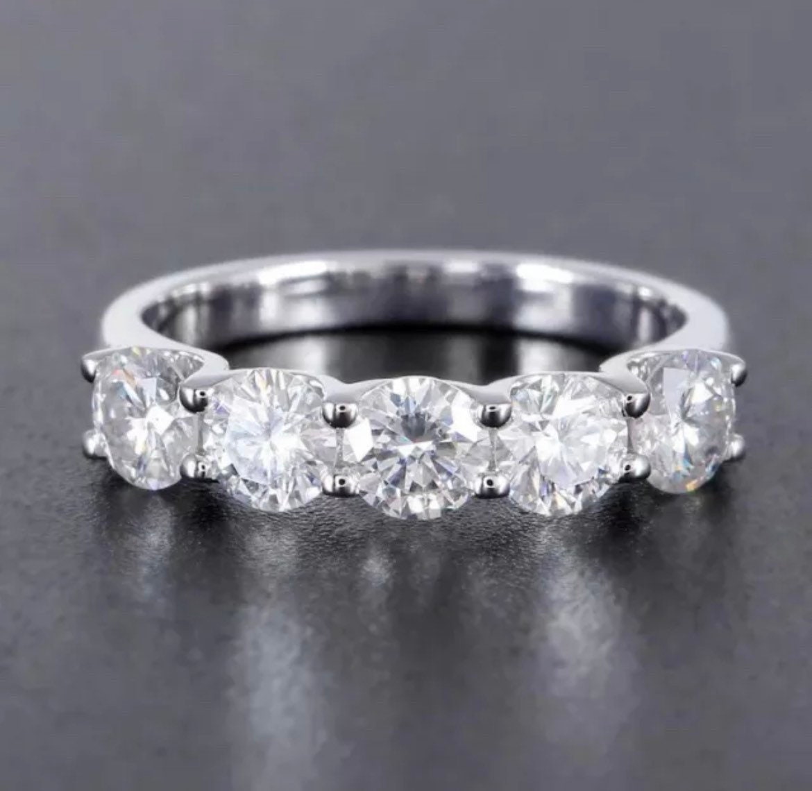 1.50 Ct Round Diamond Claw Set Five Stone Eternity Ring, Platinum - Etsy