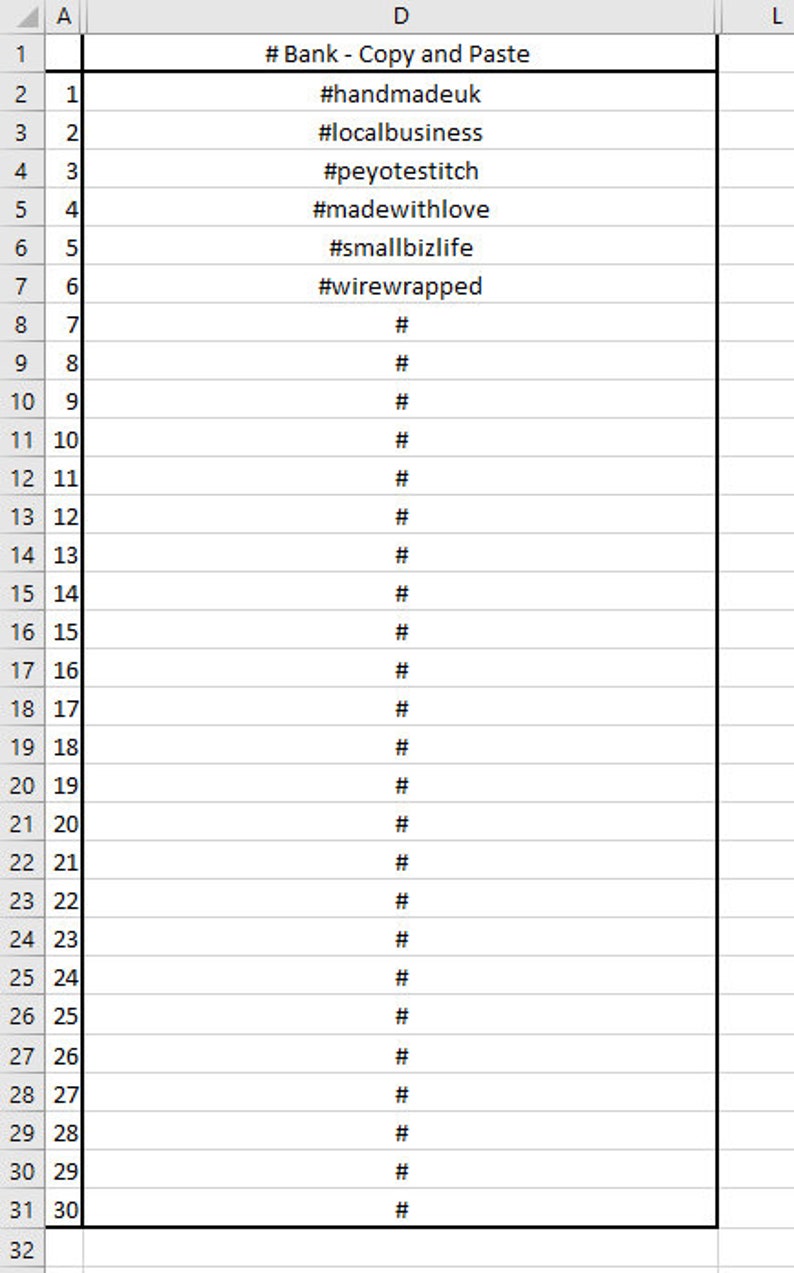 Excel Workbook - Hashtag Bank Template - Social Media Template ...
