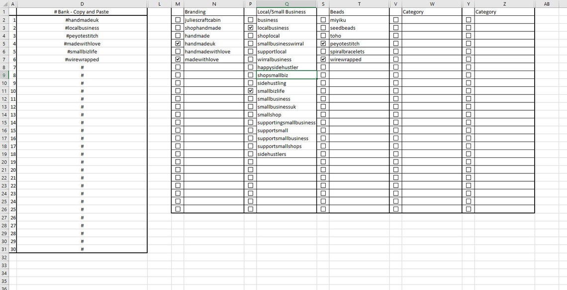 Excel Workbook - Hashtag Bank Template - Social Media Template ...