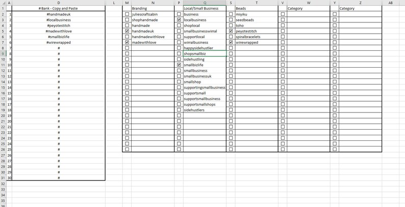 Excel Workbook - Hashtag Bank Template - Social Media Template ...