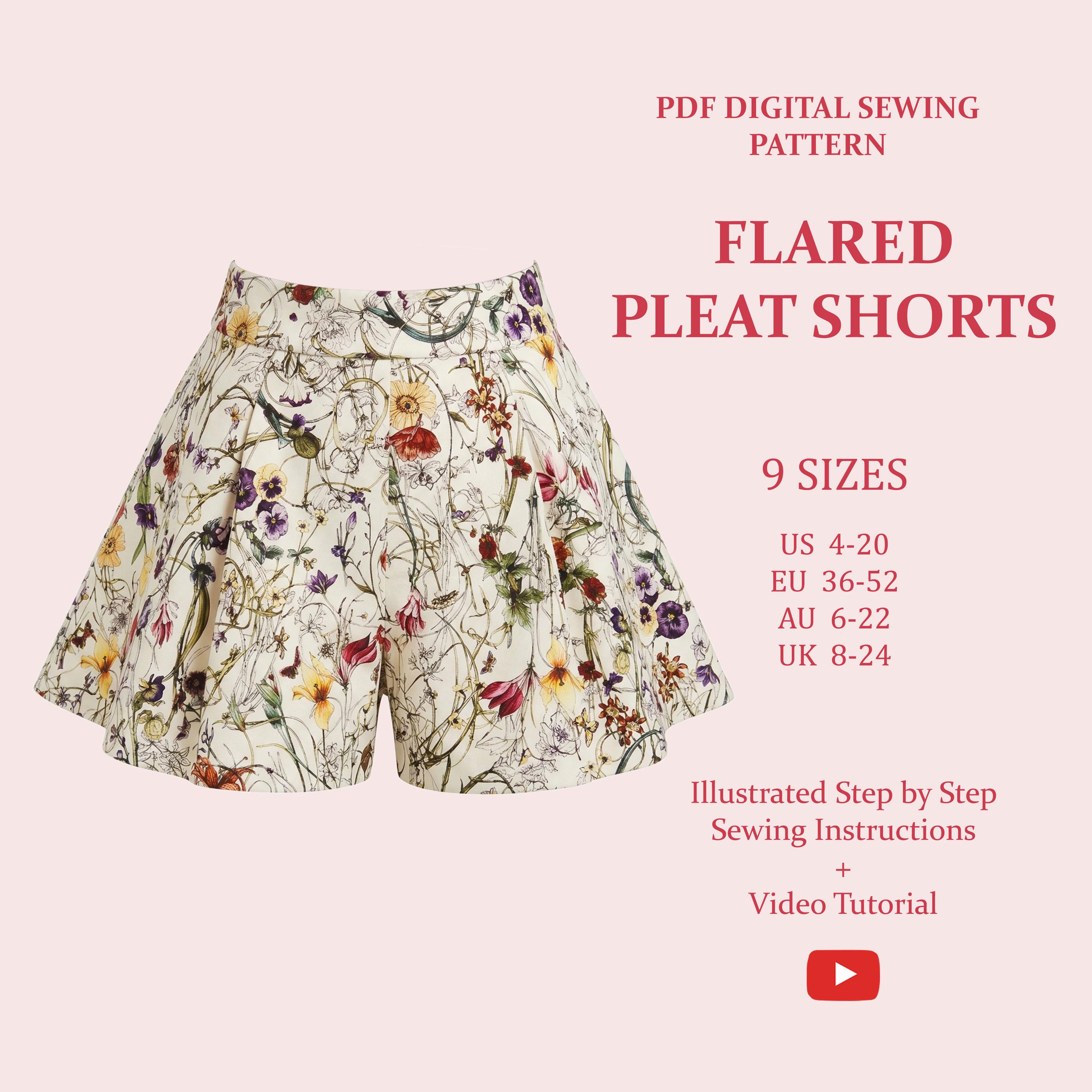 Flared Pleat Shorts Sewing Pattern: Women's Sizes XS-5XL (PDF Pattern ...