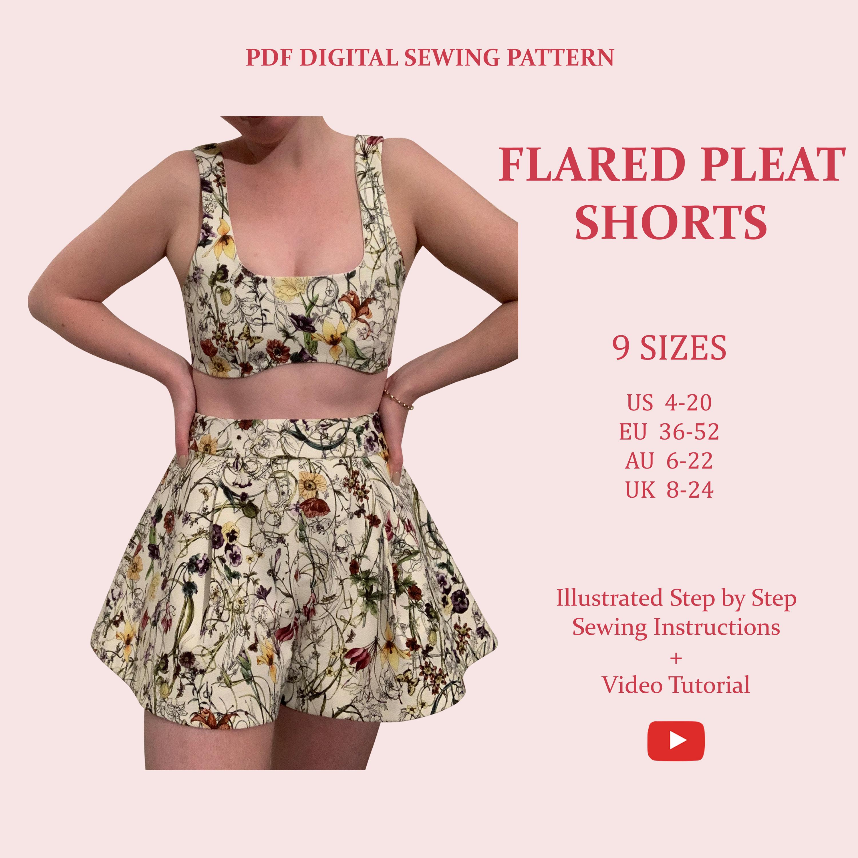 Flared Pleat Shorts Sewing Pattern: Women's Sizes XS-5XL (PDF Pattern ...