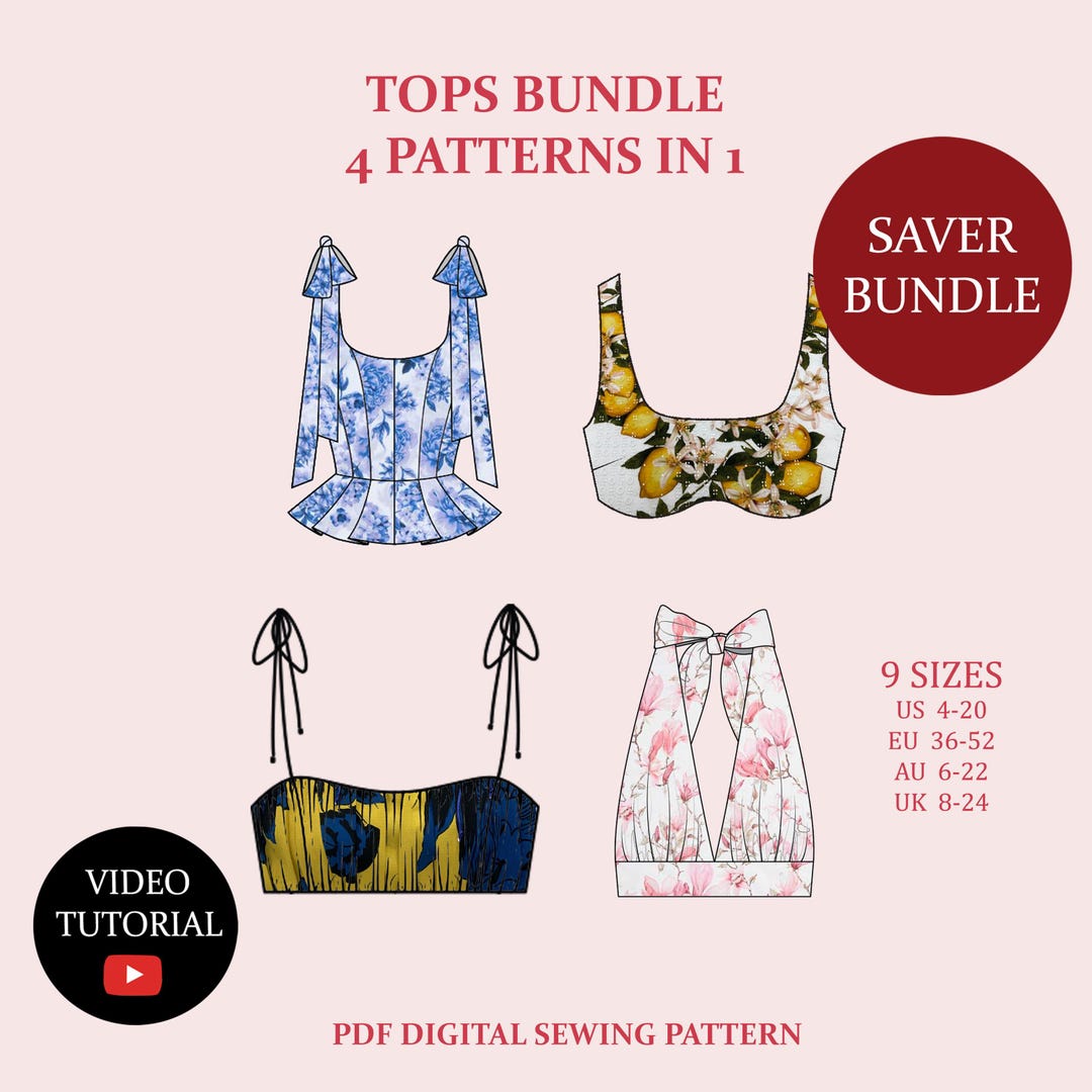 The Tops BUNDLE. Ladies Downloadable Printable PDF Sewing Pattern Size ...