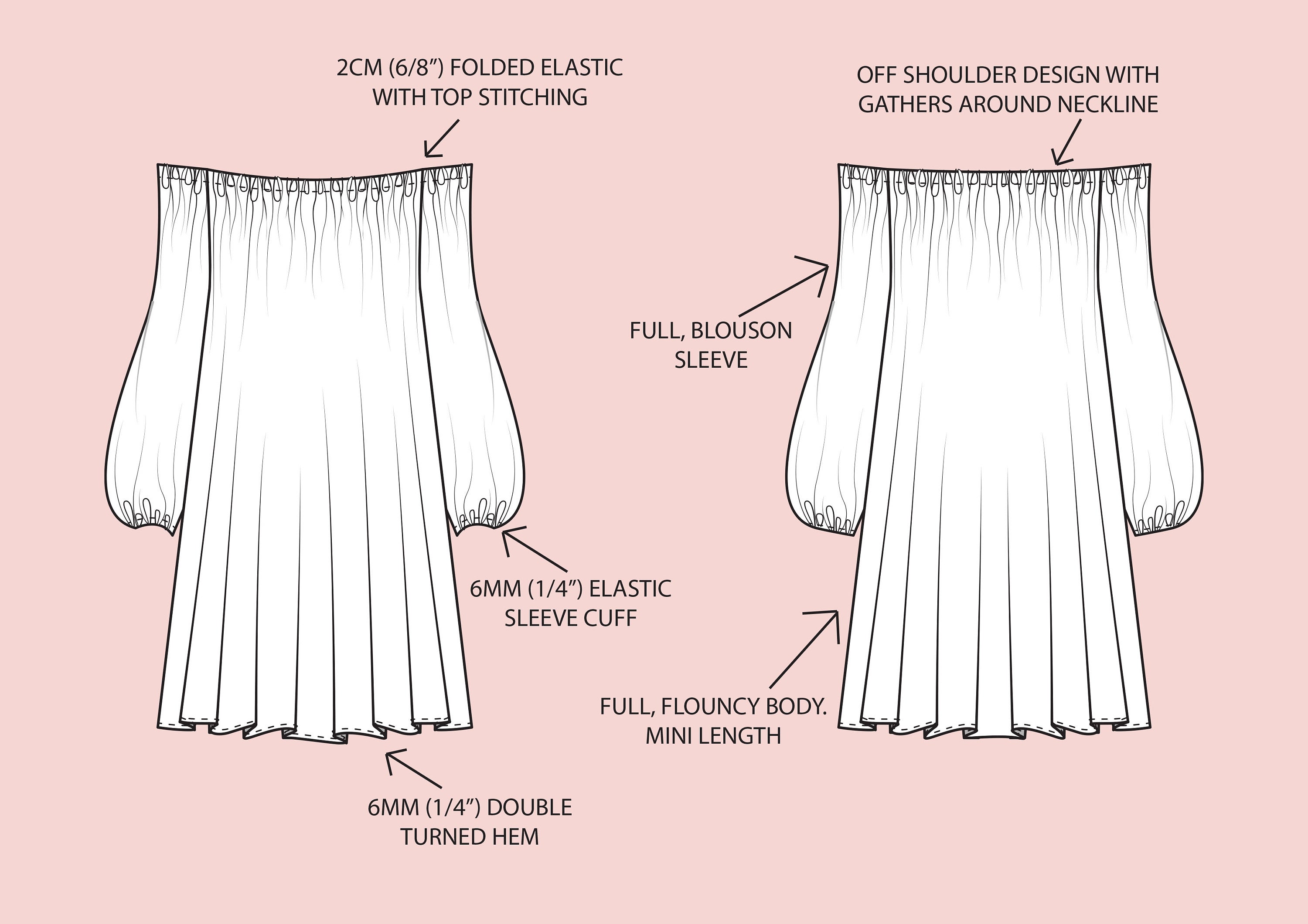 Off Shoulder, Flounce Dress Sewing Pattern, Ladies Downloadable ...