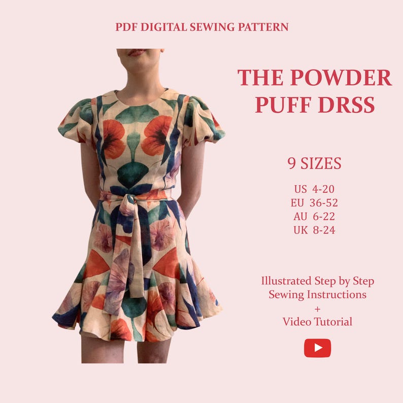 The Powder Puff Dress, Ladies Downloadable Printable PDF Sewing Pattern ...