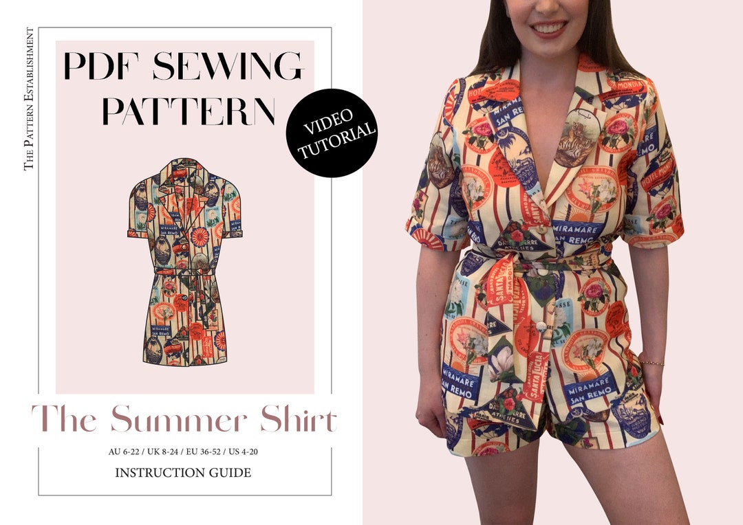 Women's Summer Shirt With Belt Sewing Pattern, Ladies Downloadable ...
