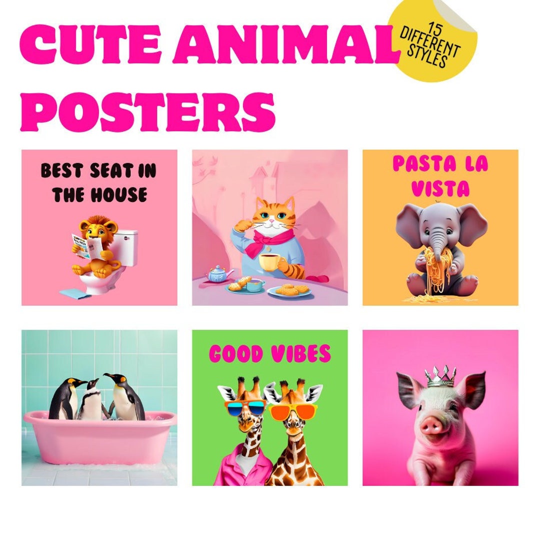 CUTE ANIMAL POSTERS Instant Download Printable Art Decor Fun Design ...