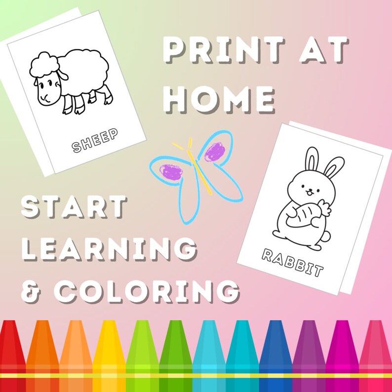 Animal Coloring Pages for Kids Learn and Color, Digital Download Easy ...
