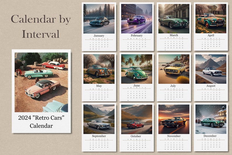 Printable 2024 Car Lovers Calendar. Digital Retro and Luxurious Car ...